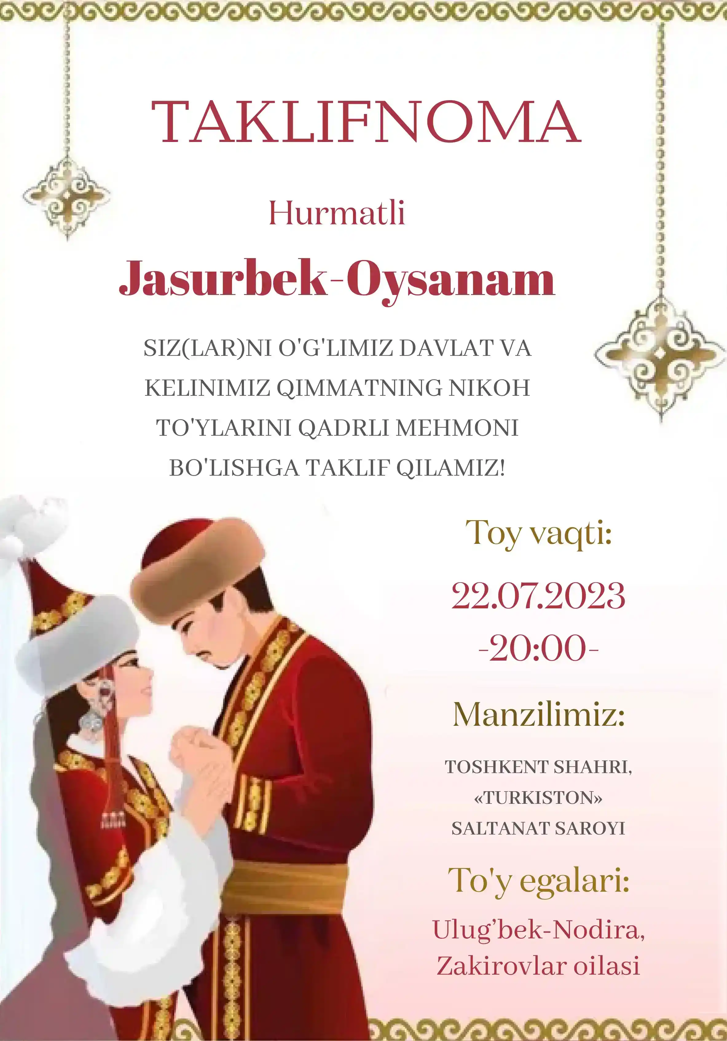 Nikoh to’y uchun surat taklifnomalarining namunalari | e-taklif.uz