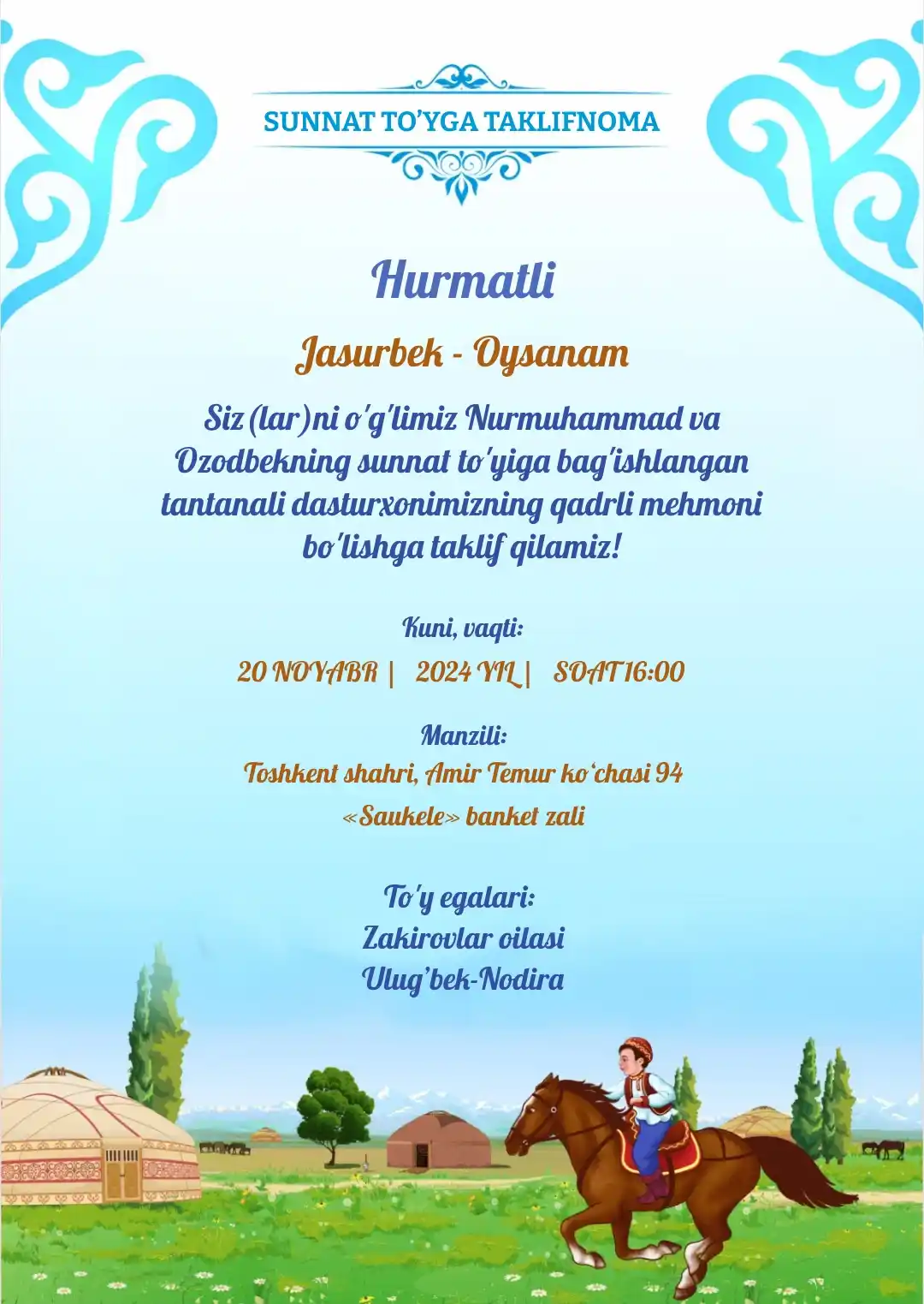 Sunnat to’y uchun surat taklifnomalarining namunalari | e-taklif.uz