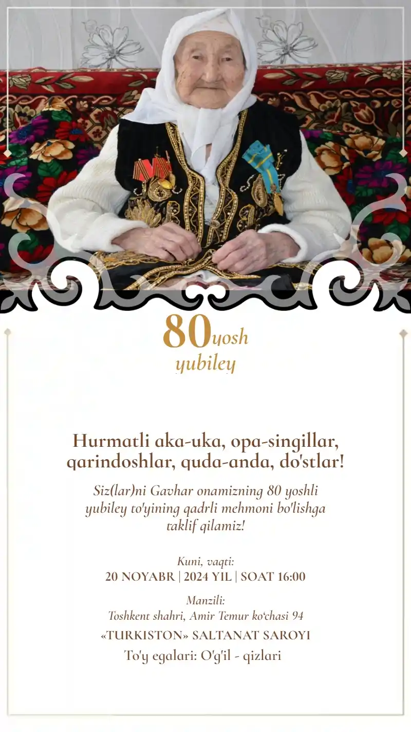 Yubiley uchun surat taklifnomalarining namunalari | e-taklif.uz